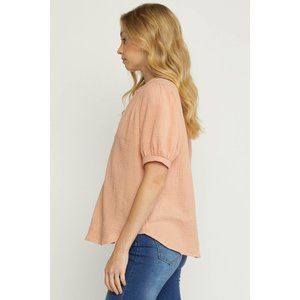 entro | Tops | Entro Textured Cotton Gauze Top Peach | Poshmark